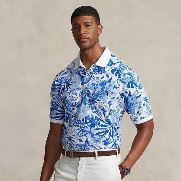 Ralph Lauren Floral-Print Mesh Polo Shirt In Jardin Floral/White
